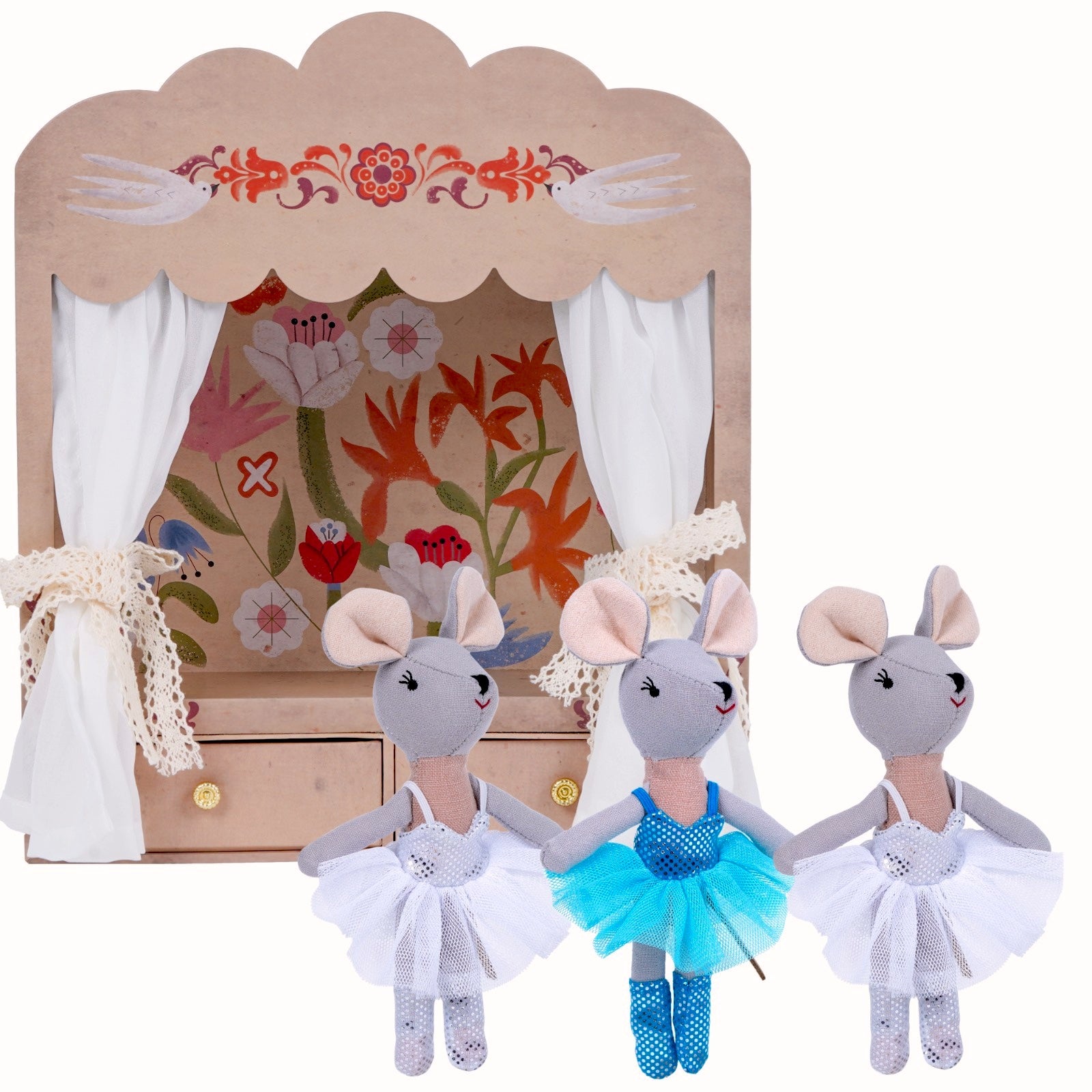 Ballerina Mouse and Friends in a Theater Box, with Magnetic Hands – Levlovs